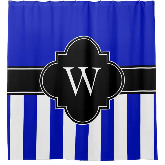 Royal Blue White Lg Stripe 1icbr Black Monogram Shower Curtain Zazzle