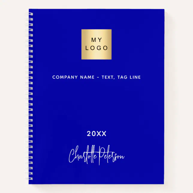 Royal blue white monogram business logo notebook | Zazzle