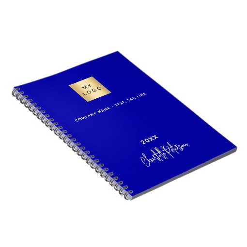 Royal blue white monogram business logo notebook | Zazzle
