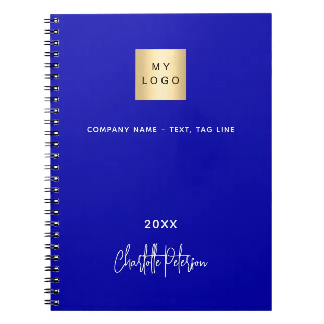 Royal blue white monogram business logo notebook | Zazzle