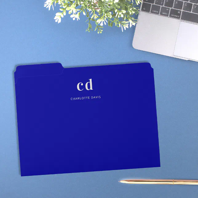 Royal blue white monogram initials name file folder | Zazzle