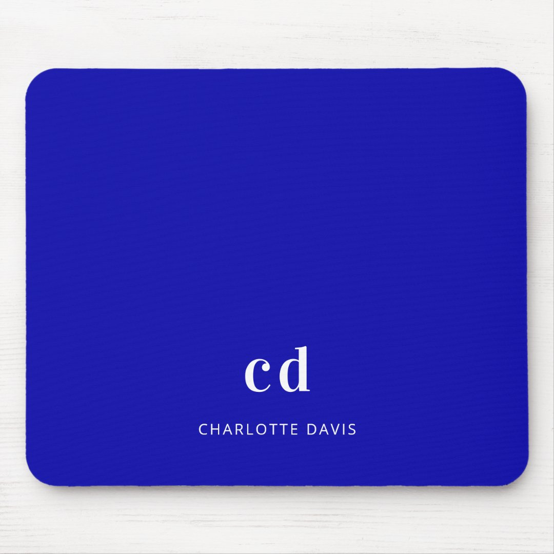 Royal blue white monogram initials name mouse pad | Zazzle