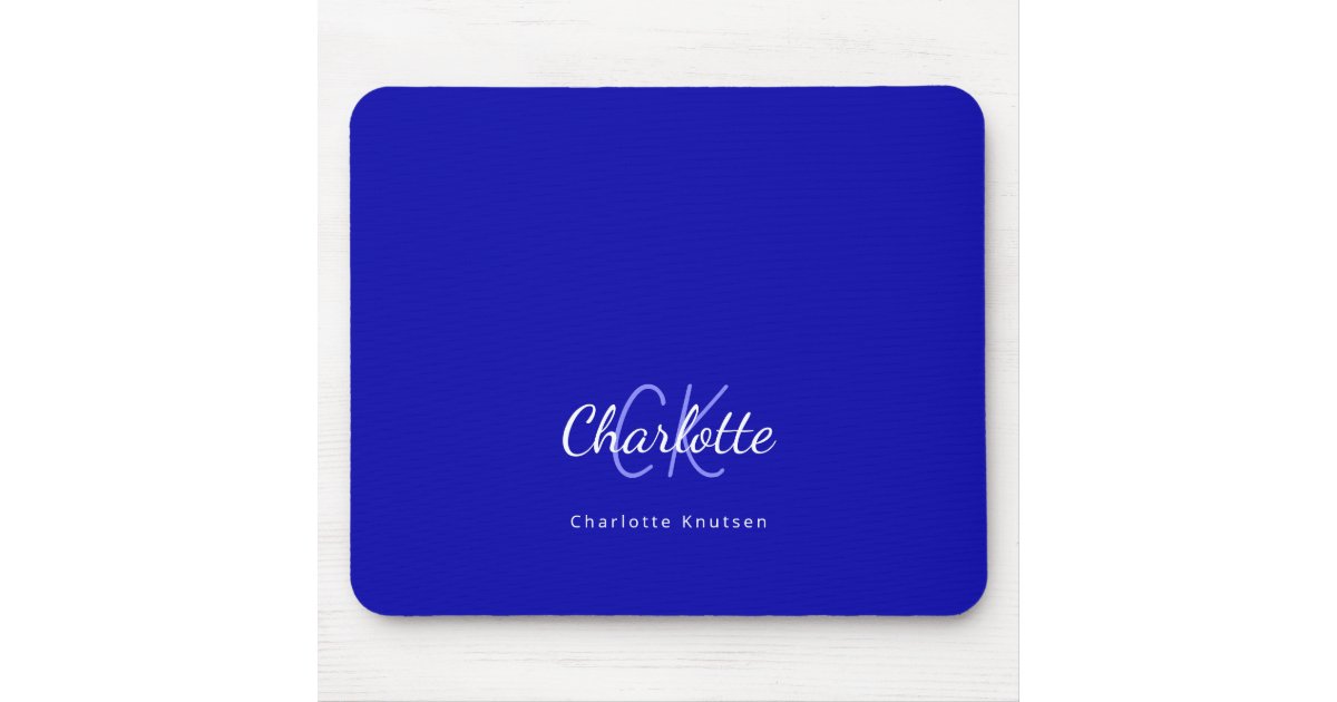 Royal blue white monogram initials name mouse pad | Zazzle