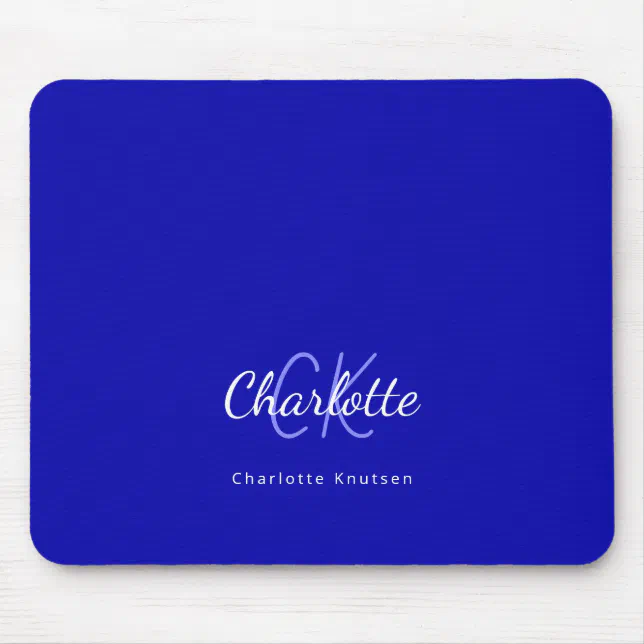 Royal blue white monogram initials name mouse pad | Zazzle