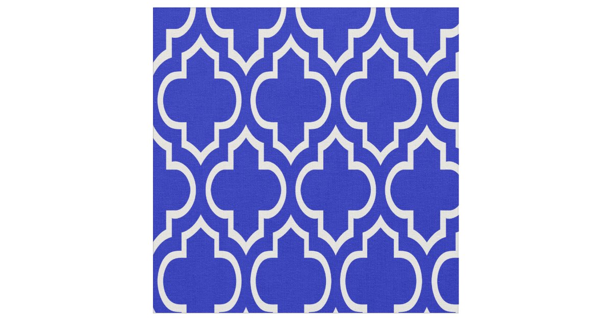Royal Blue, White Moroccan Quatrefoil #7 Fabric | Zazzle