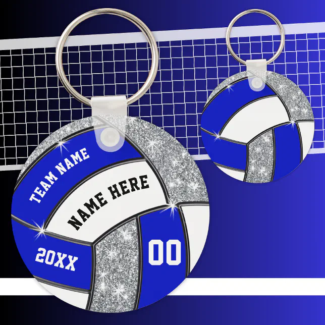 Royal Blue White Personalized Volleyball Keychains | Zazzle