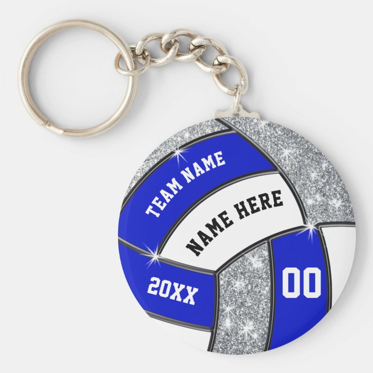 Royal Blue White Personalized Volleyball Keychains | Zazzle