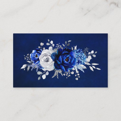 Royal Blue White Silver Floral Wedding Reception Enclosure Card | Zazzle