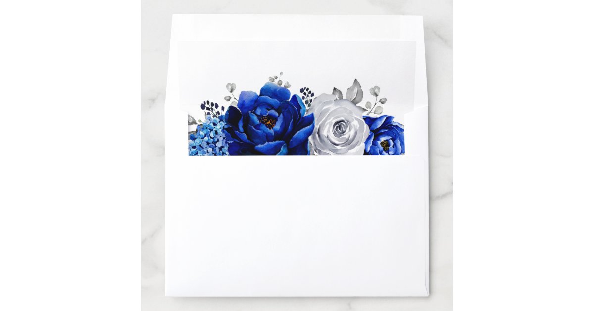 Royal Blue White Silver Metallic Floral Wedding Envelope Liner | Zazzle