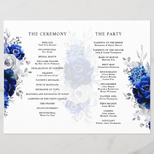 Royal Blue White Silver Metallic Wedding Program | Zazzle
