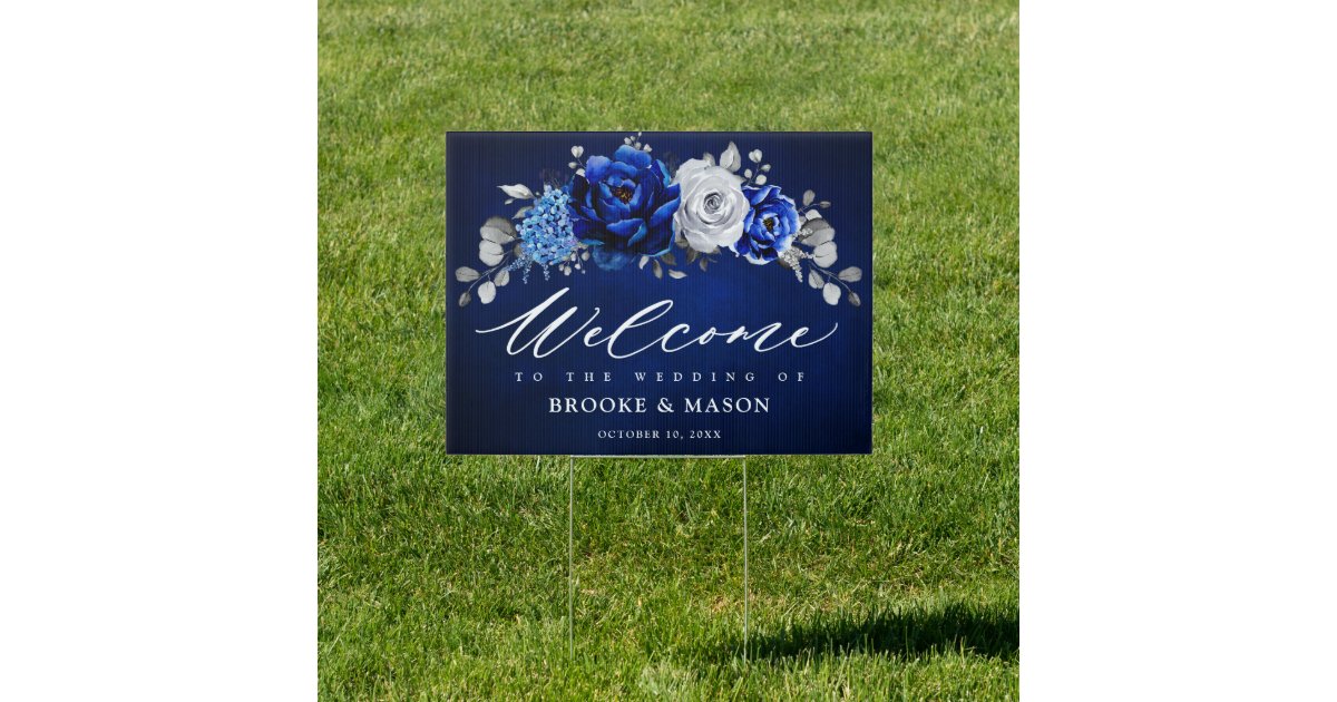 Royal Blue White Silver Metallic Wedding Welcome S Sign | Zazzle