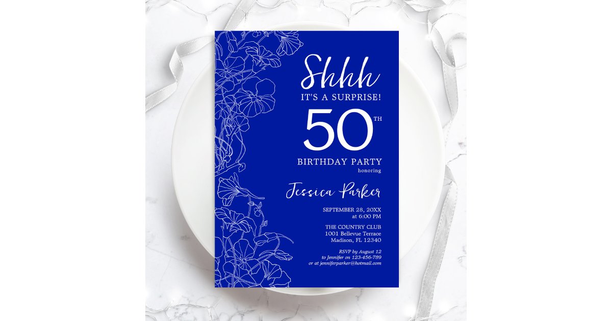Royal Blue White Surprise 50th Birthday Invitation | Zazzle