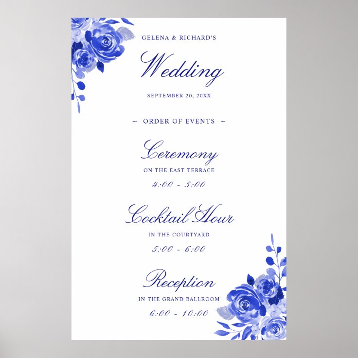 Royal Blue & White Watercolor Floral Welcome Sign | Zazzle