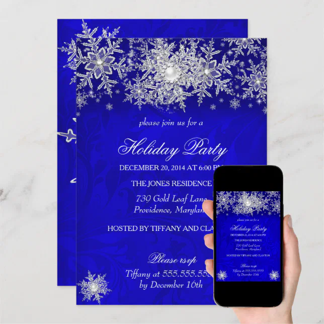 Royal Blue Winter Wonderland Holiday Party Invitation | Zazzle