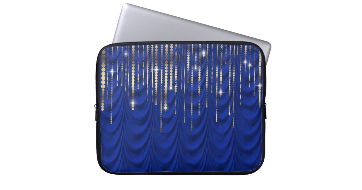 Royal Blue with Gold Drape Luxury Laptop Sleeve | Zazzle