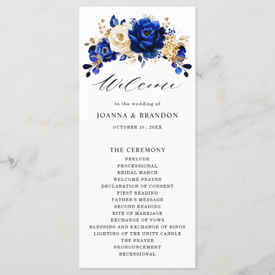 Royal Blue Yellow Gold Metallic Floral Wedding Program | Zazzle.com