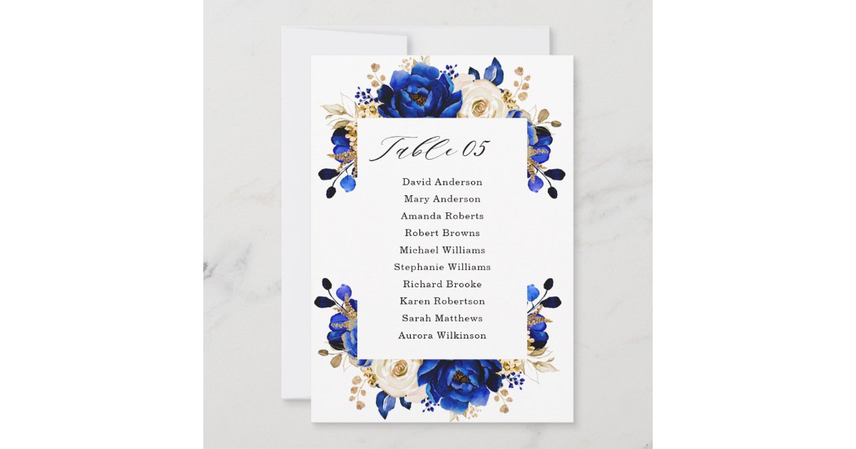 Royal Blue Yellow Gold Metallic Seating Chart Card | Zazzle