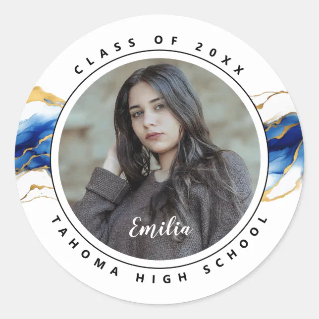 Royal Blue Yellow Gold Photo Graduation seal | Zazzle