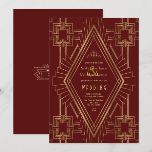 Royal Burgundy Gold Great Gatsby Wedding Invitation | Zazzle