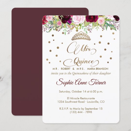 Royal Burgundy Gold Mis Quince Script Quinceañera Invitation | Zazzle.com