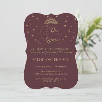 Royal Burgundy Gold Mis Quince Script Quinceañera Invitation | Zazzle