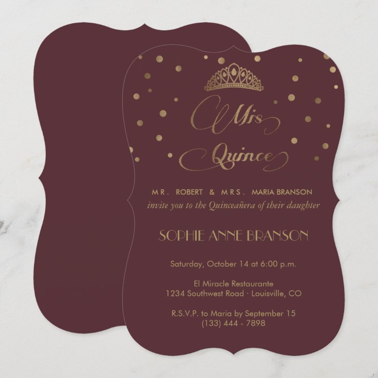 Royal Burgundy Gold Mis Quince Script Quinceañera Invitation | Zazzle
