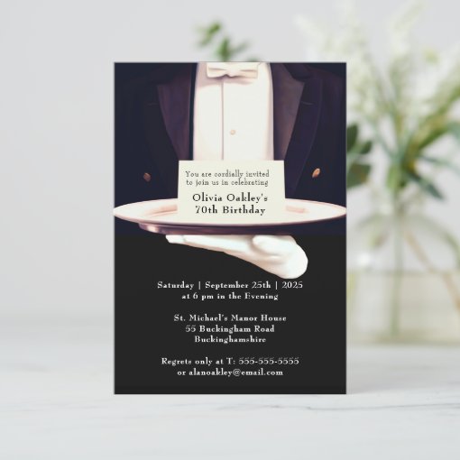 Royal Butler Silver Platter (NT) Birthday Party Invitation | Zazzle