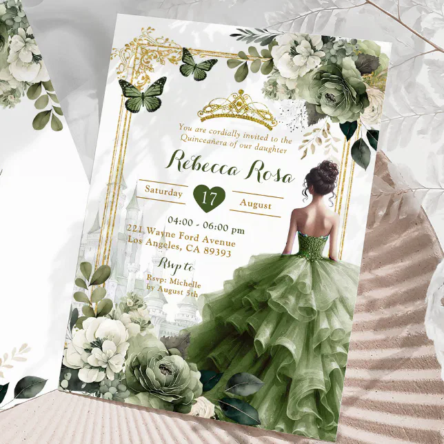Royal Castle Princess Sage Green Princess 15 Años Invitation | Zazzle