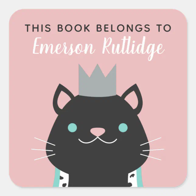 Royal Cat | Pink This Book Belongs To Square Sticker | Zazzle