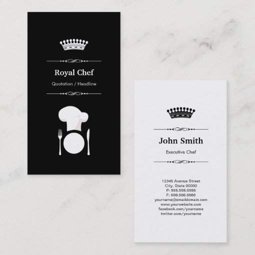 Royal Chef - Professional Modern Black White Business Card | Zazzle