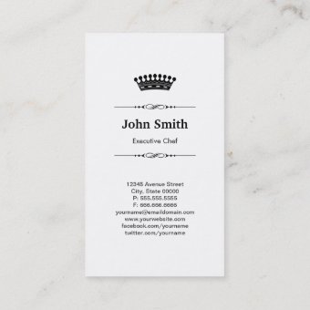 Royal Chef - Professional Modern Black White Business Card | Zazzle