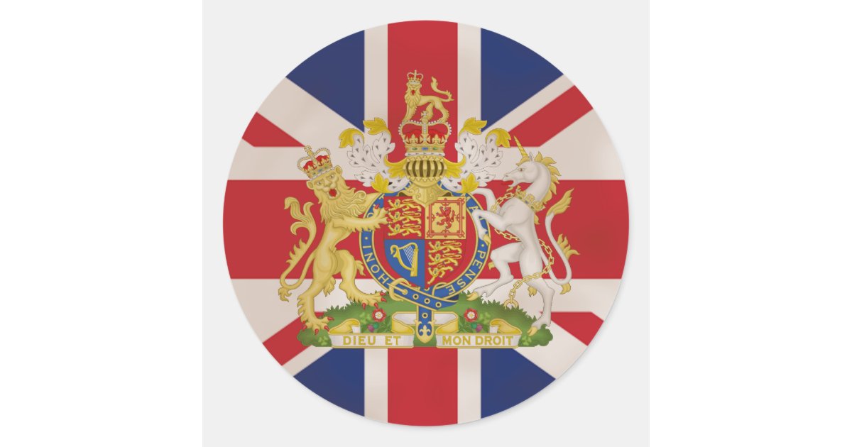 Royal Crest on the Union Jack Flag Classic Round Sticker | Zazzle