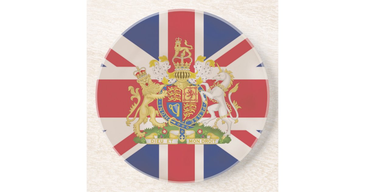 Royal Crest on Union Jack Flag Drink Coaster | Zazzle