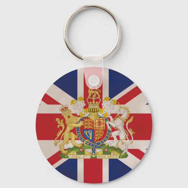 Royal Crest on Union Jack Flag Keychain | Zazzle