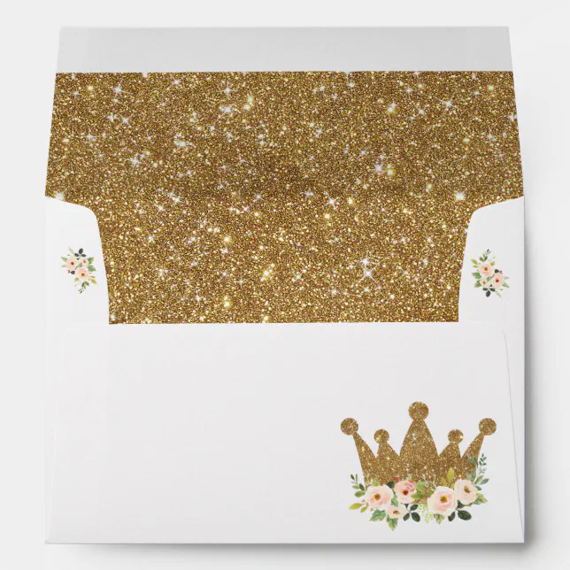 Royal Crown Gold Glitter, White & Blush Floral Envelope | Zazzle