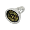 Royal Crown Laurel Wreath Black Gold Monogrammed Ring | Zazzle