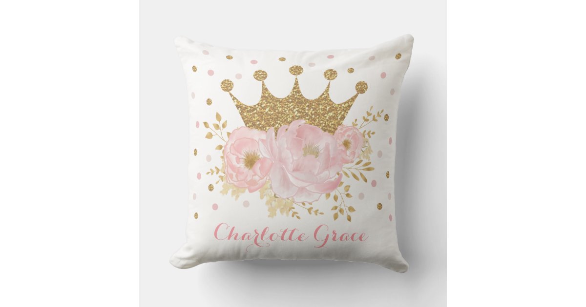 Royal Crown Princess Blush Pink Floral Baby Girl Throw Pillow | Zazzle