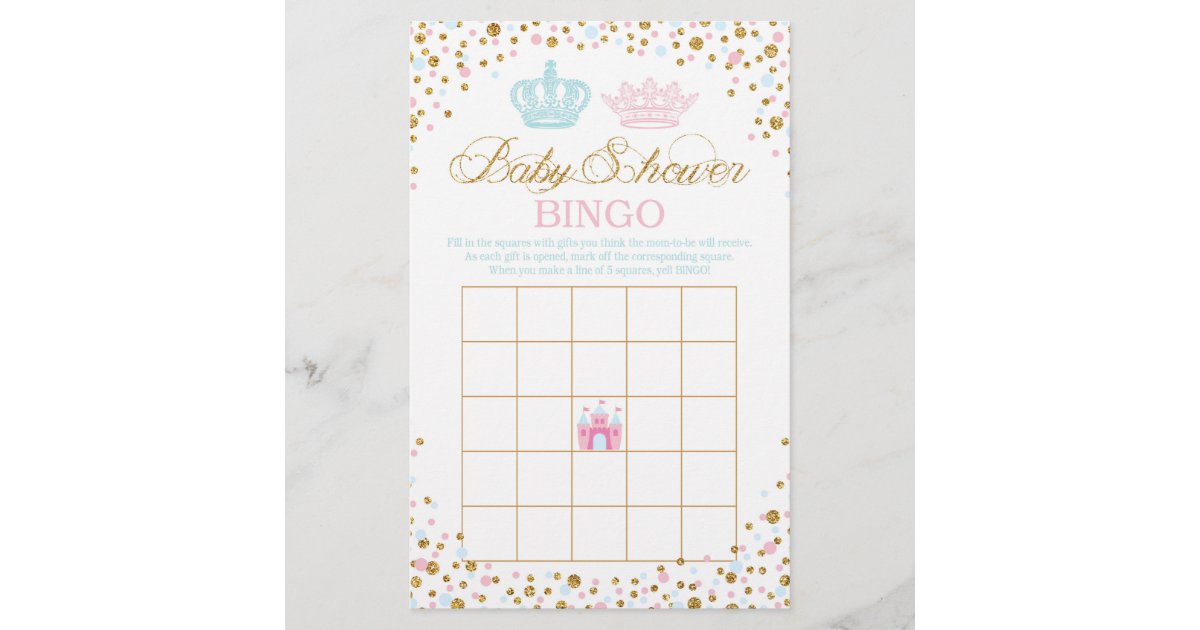 Royal Crowns Prince Princess Baby Shower Bingo Flyer | Zazzle