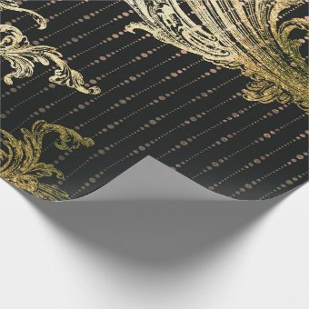 Royal Damask Sepia Faux Gold Floral Black Drops Wrapping Paper | Zazzle
