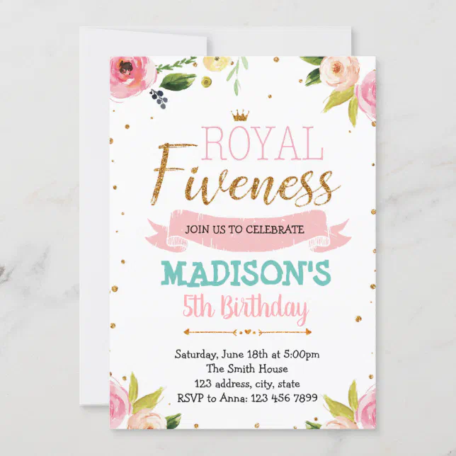 Royal fiveness princess theme invitation | Zazzle