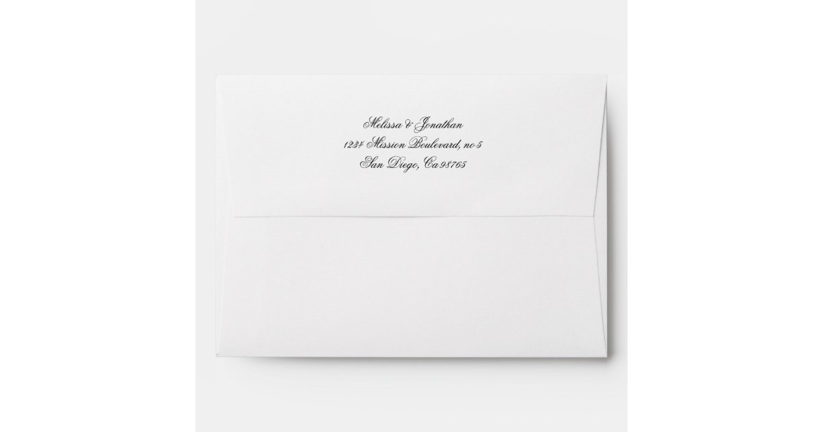 Royal flourish script return address wedding envelope | Zazzle