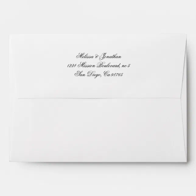 Royal flourish script return address wedding envelope | Zazzle