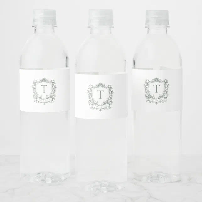 Royal Garden Monogram Crest Water Bottle Label | Zazzle