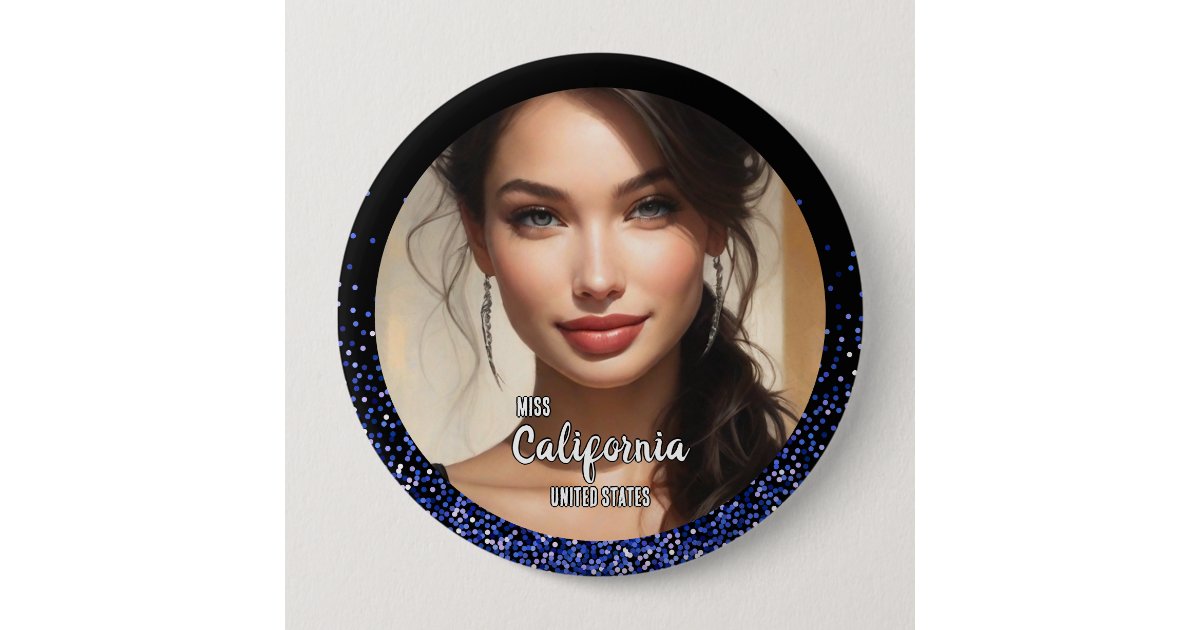 Royal Glitter Glitz Pageant Photo Button Pin | Zazzle