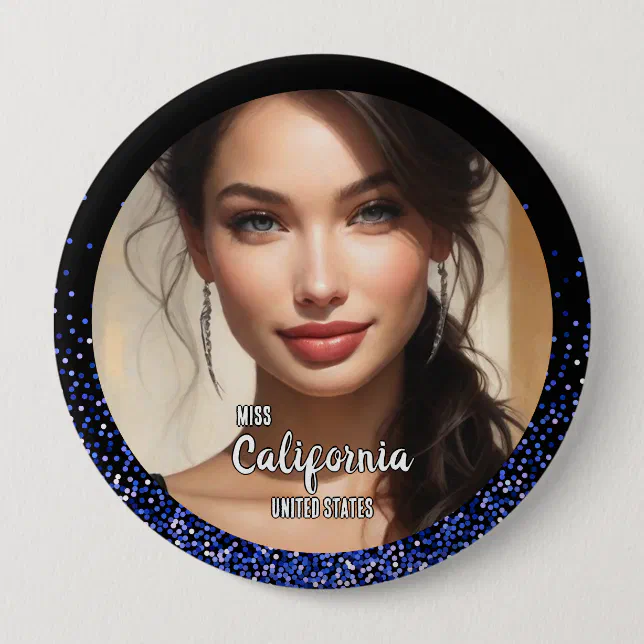Royal Glitter Glitz Pageant Photo Button Pin | Zazzle