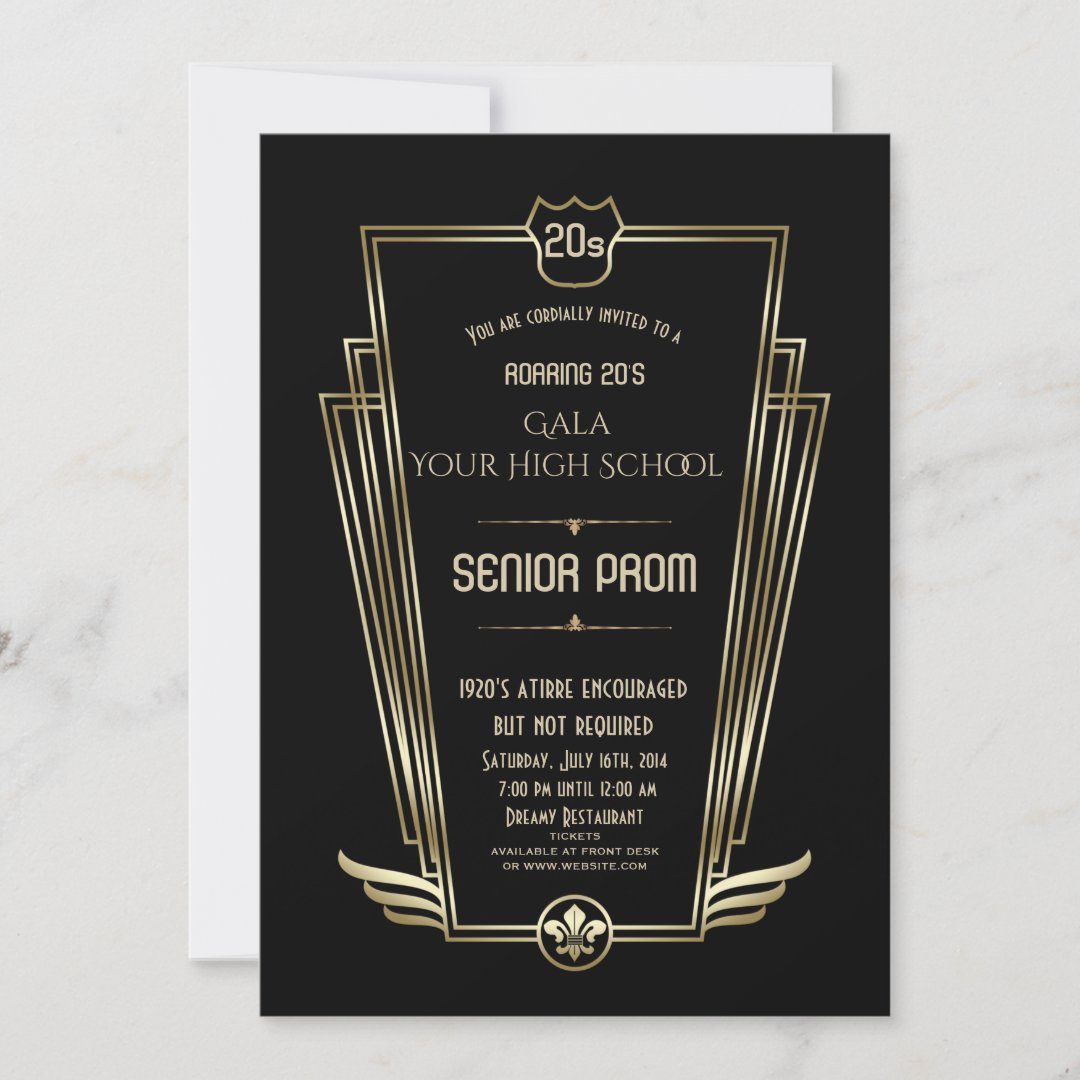 Royal Gold Black Art Deco Senior PROM Invite | Zazzle