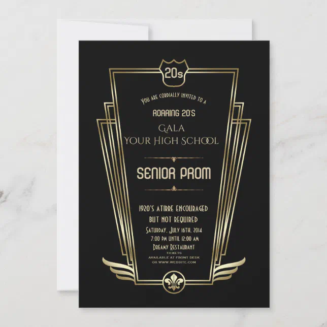 Royal Gold Black Art Deco Senior PROM Invite | Zazzle