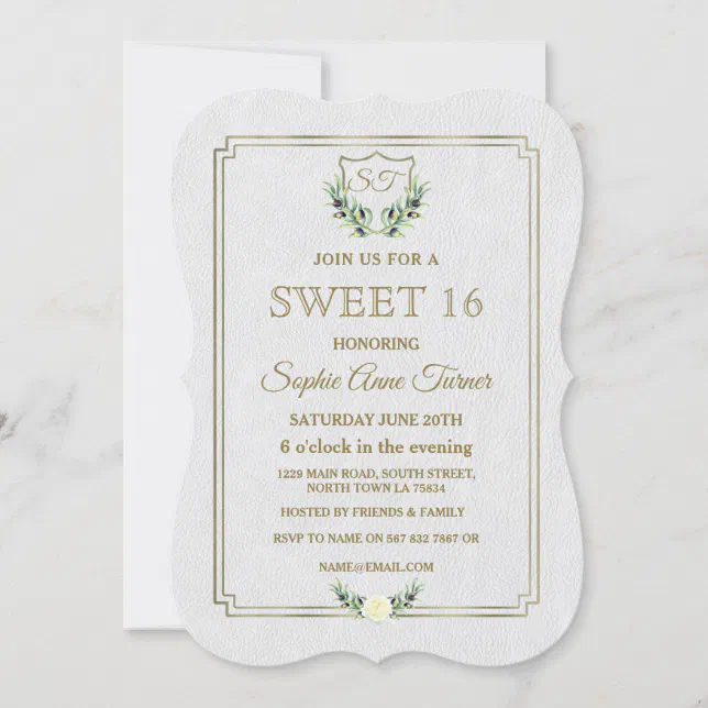 Royal Gold Crest Lush Greenery SWEET 16 Invite | Zazzle
