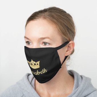 Royal Gold Crown Personalized Name Black Cotton Face Mask | Zazzle