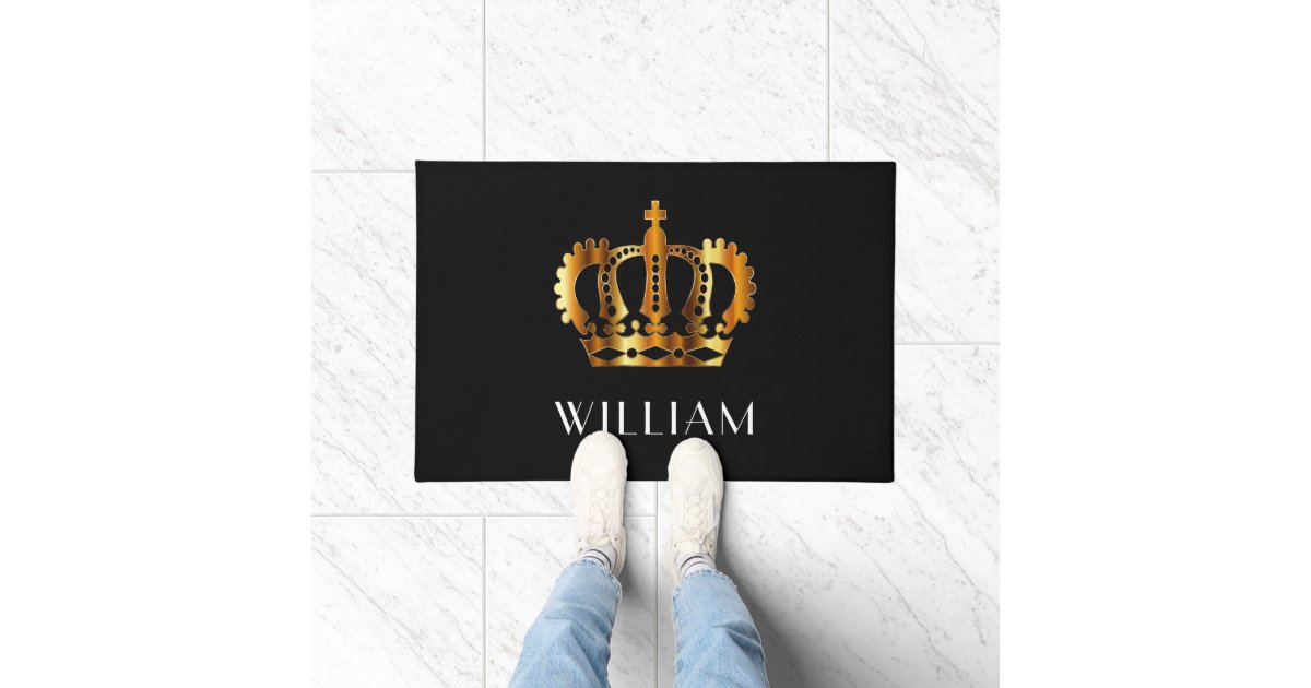 Royal Gold Crown Personalized Name Black Doormat | Zazzle